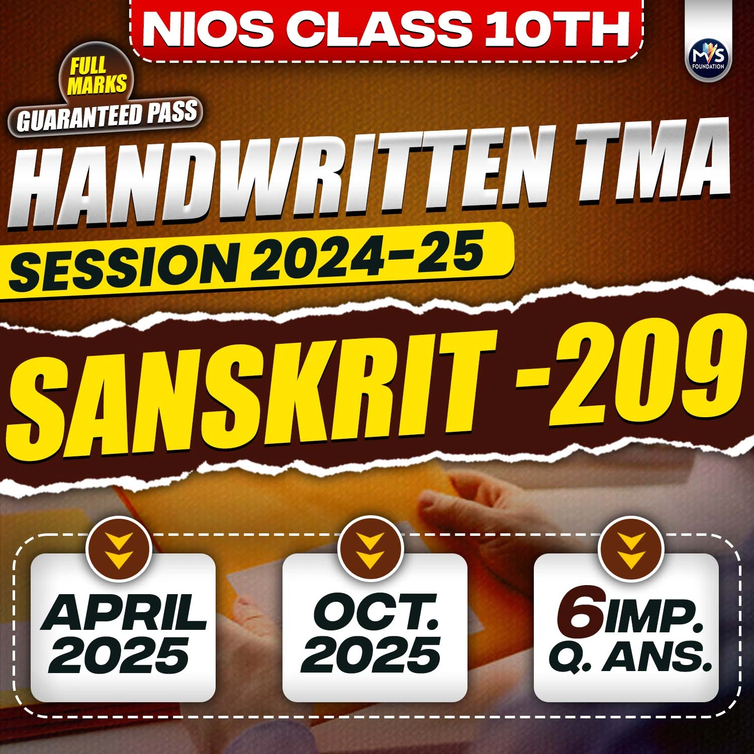 Nios Class 10th SANSKRIT (209) Handwritten Solved TMA Session 2024-25
